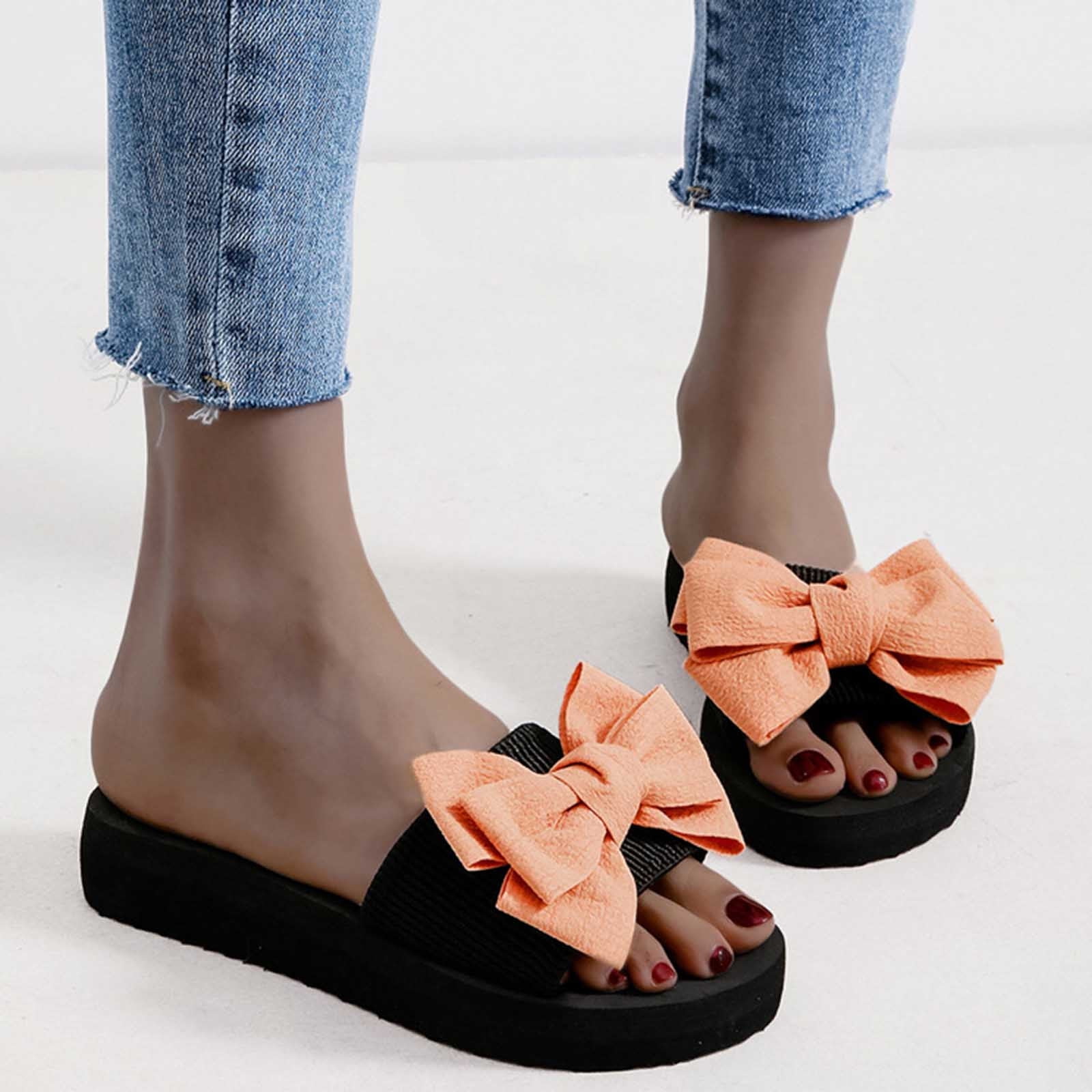Wavsuf Slides for Women Bow Casual Summer Orange Slides Slippers Size 8 ...
