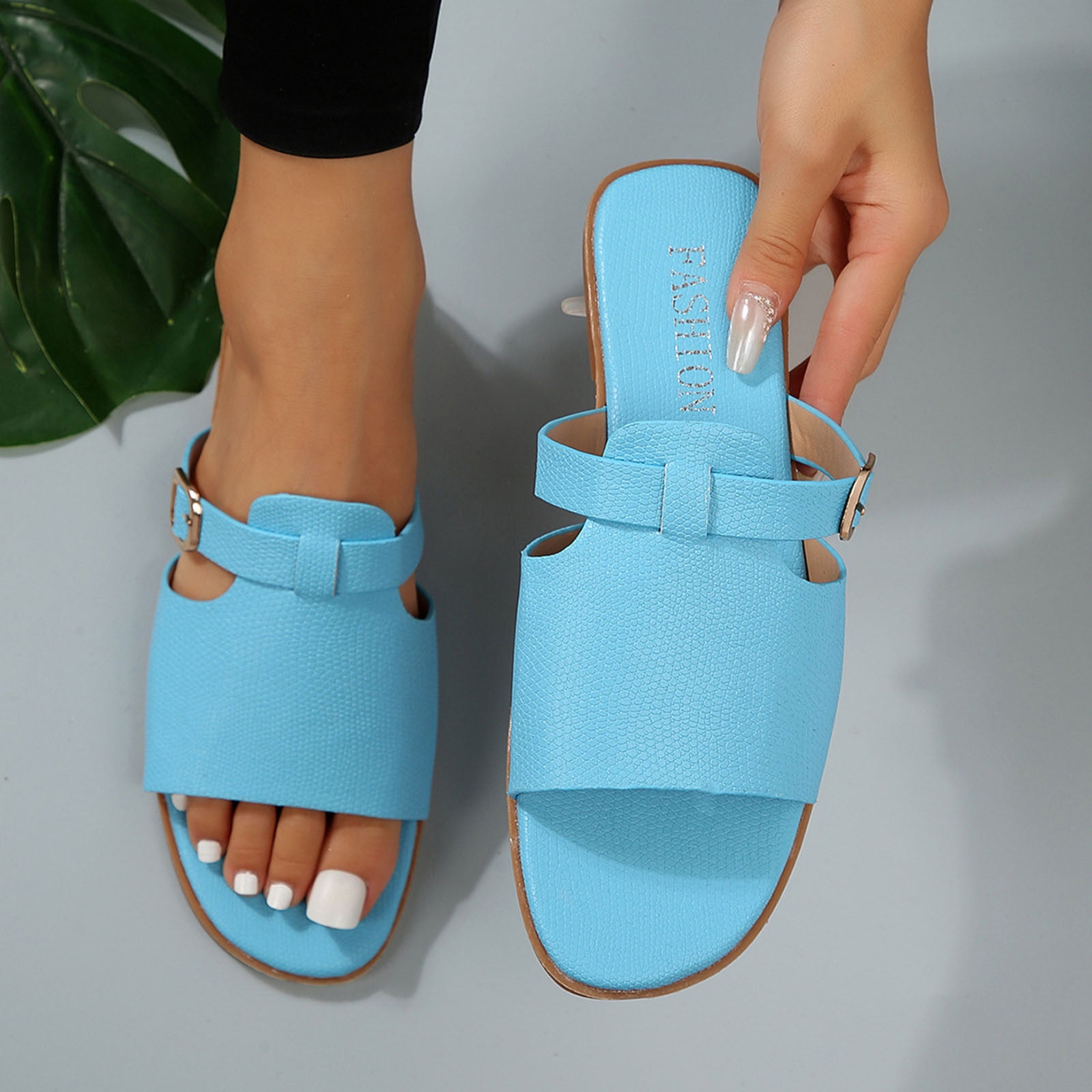 Wavsuf Slippers for Women Casual Summer Beach Sky Blue Slippers Size 7. ...