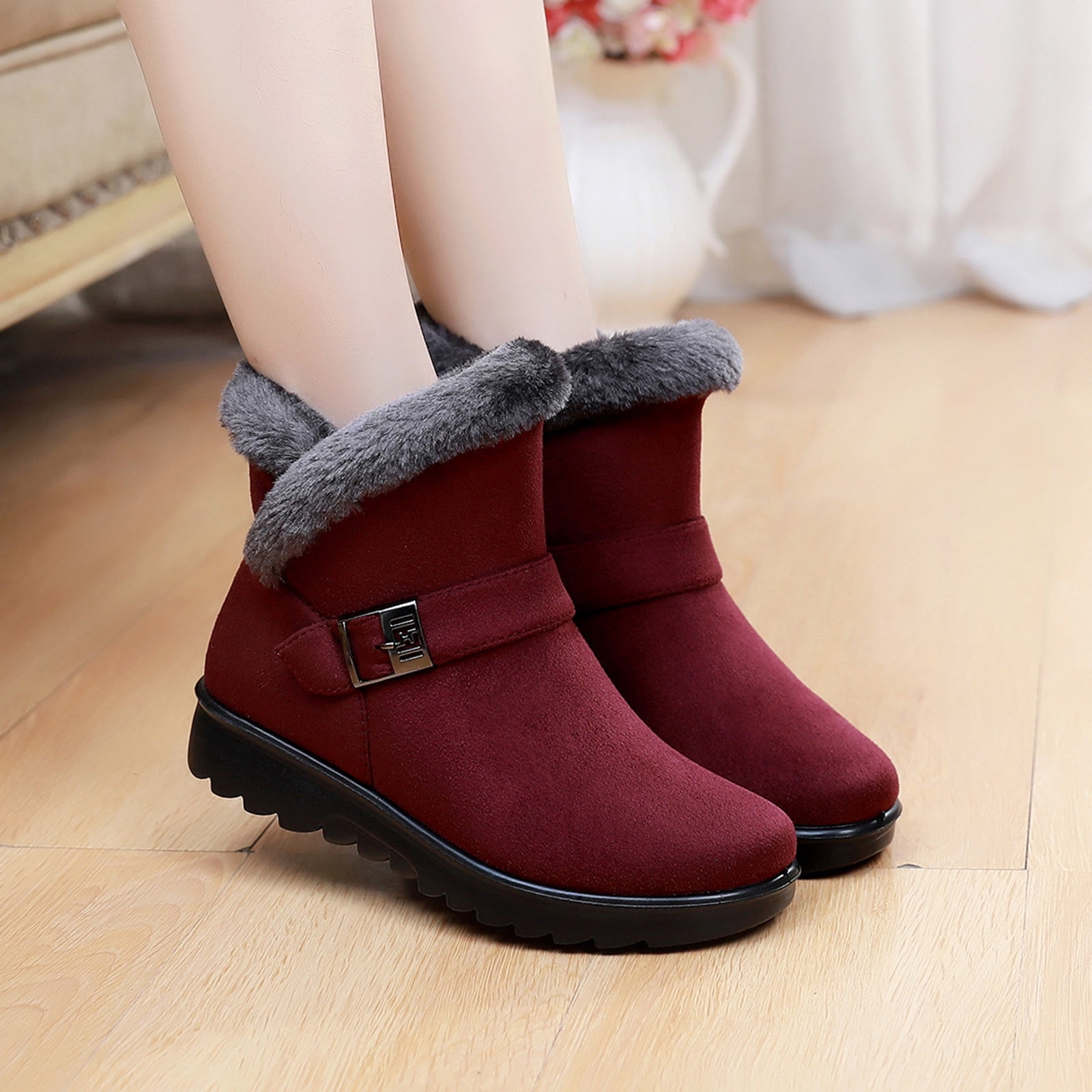 Wavsuf Winter Boots for Women Wide Short Ankle-High Chunky with Zipper ...