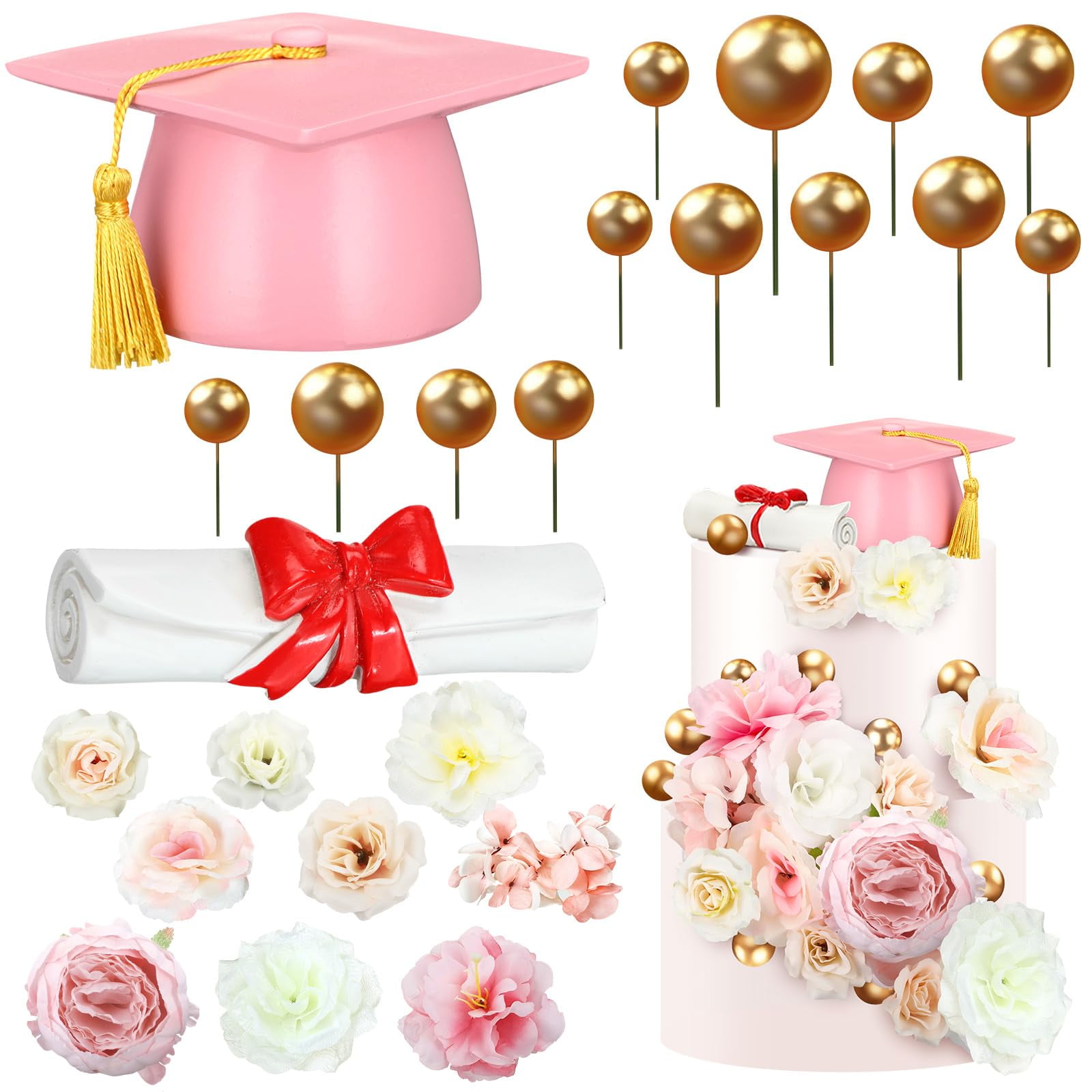 Wavwavw 50 Pcs Graduation Cake Cupcake RST1 Toppers Cap and Diploma ...