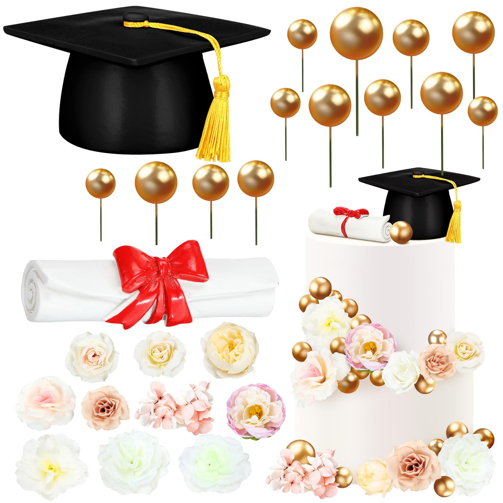 Wavwavw 50 Pcs TWE5 Resin Graduation Cake Cupcake Toppers Cap and ...