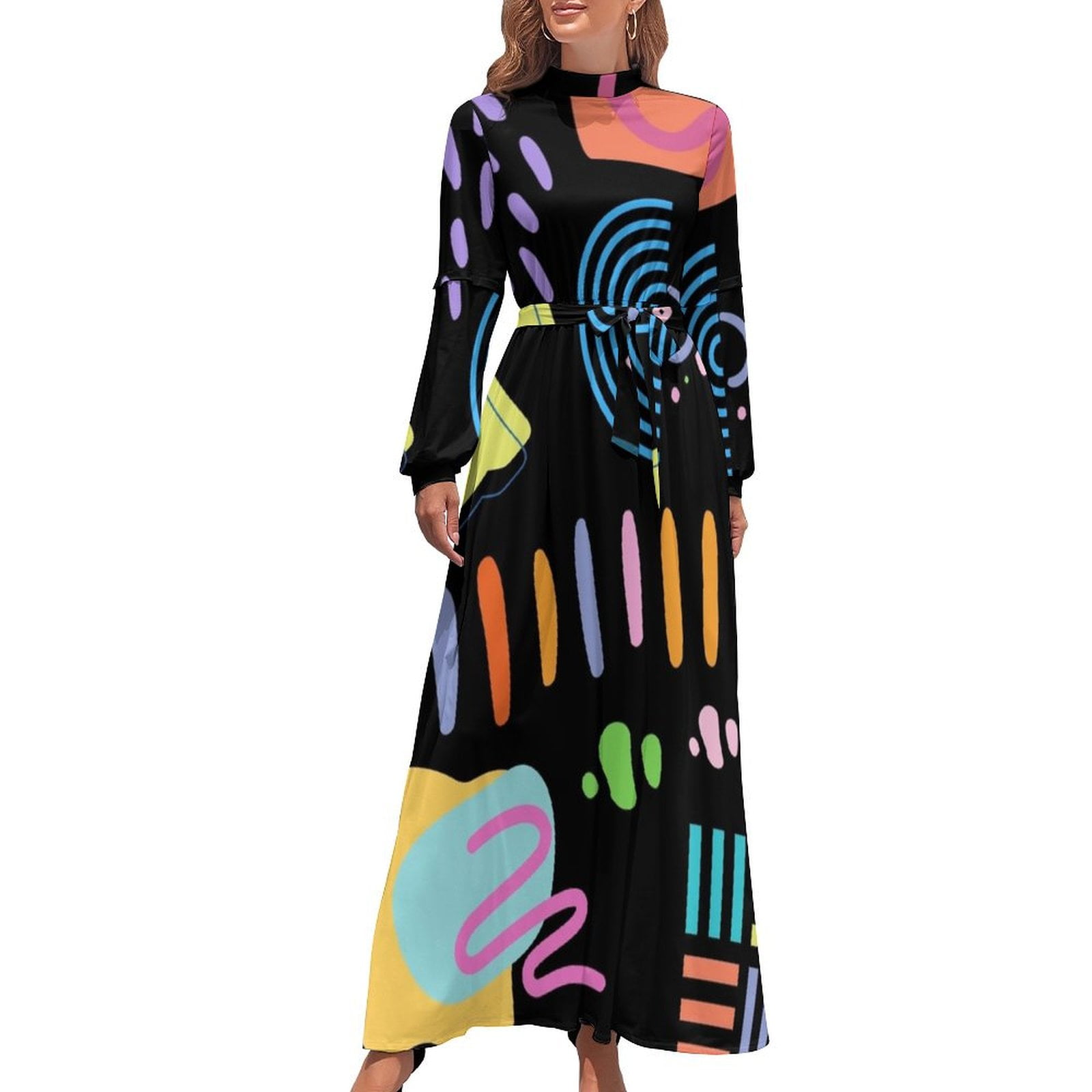 Wavy Colorful and Geometric Fun Assortment of Shapes Long Dress ...