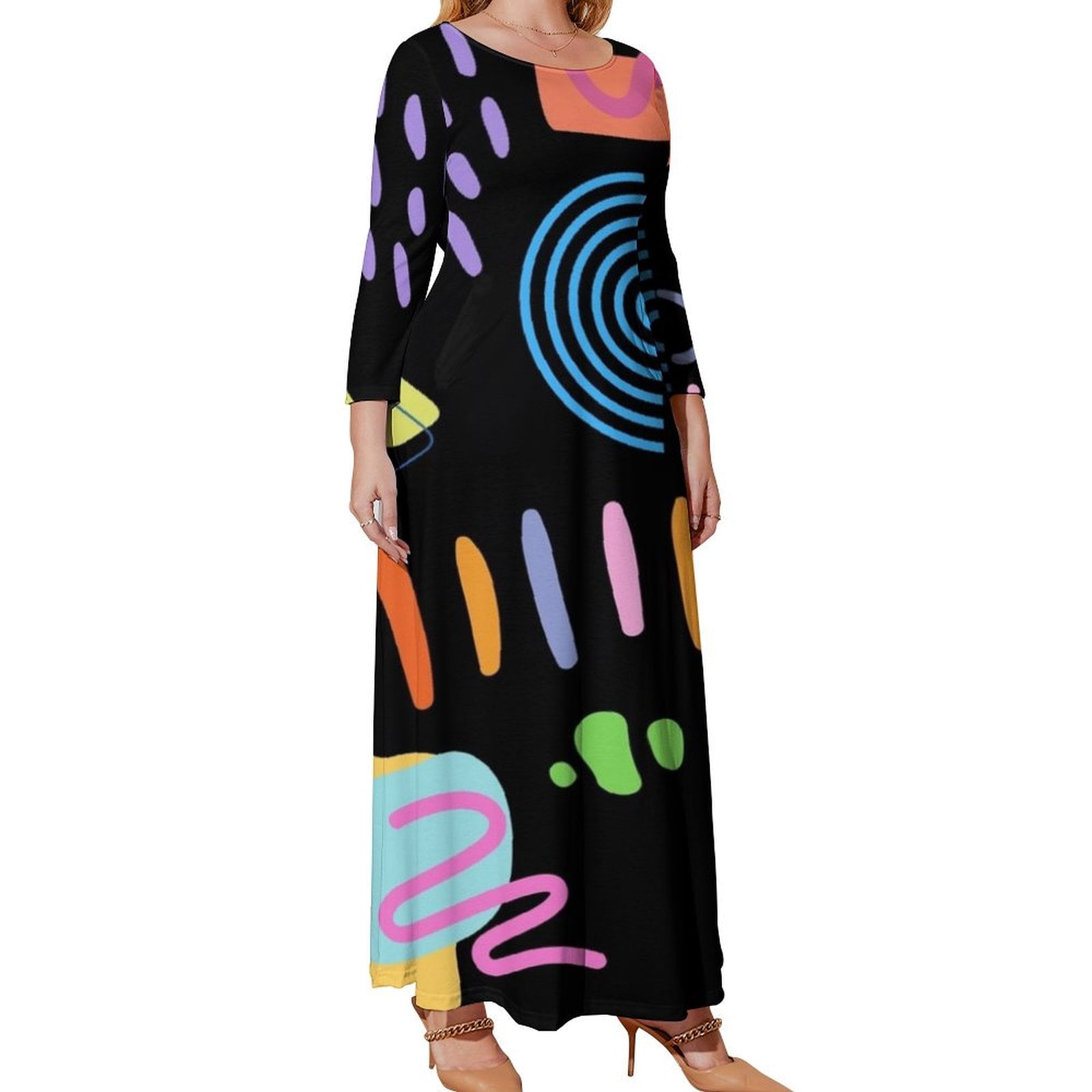 Wavy Colorful and Geometric Fun Assortment of Shapes Long Sleeved Dress ...