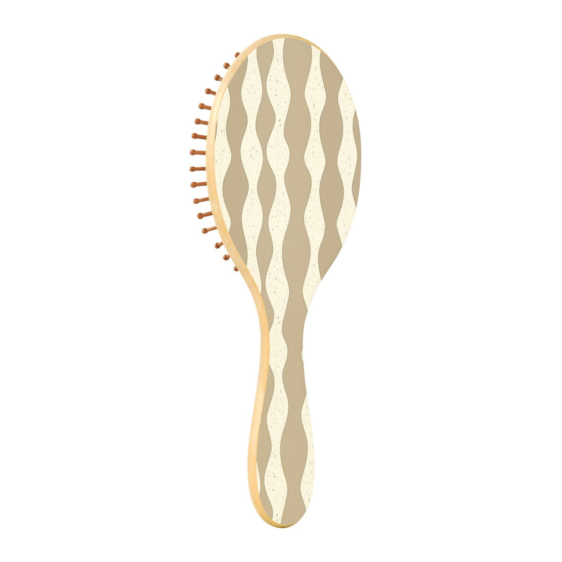 Wavy Cream Pattern Natural Wooden Hair Brush with Cushion for Gentle ...