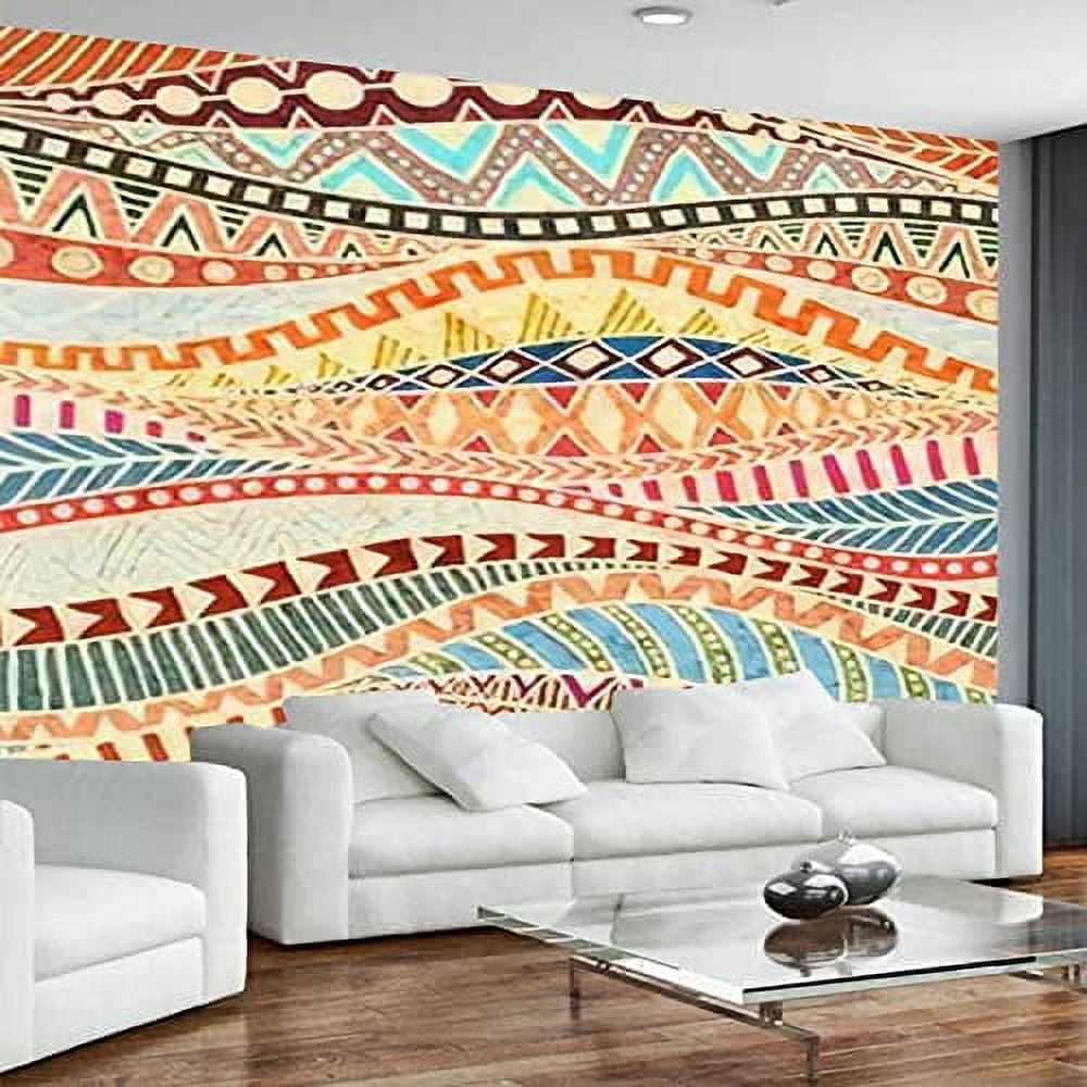 Wavy Ethnic and Tribal Motifs 3D Wall Murals Wallpaper, Colorful ...
