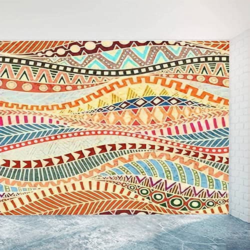 Wavy Ethnic and Tribal Motifs 3D Wall Murals Wallpaper, Colorful ...
