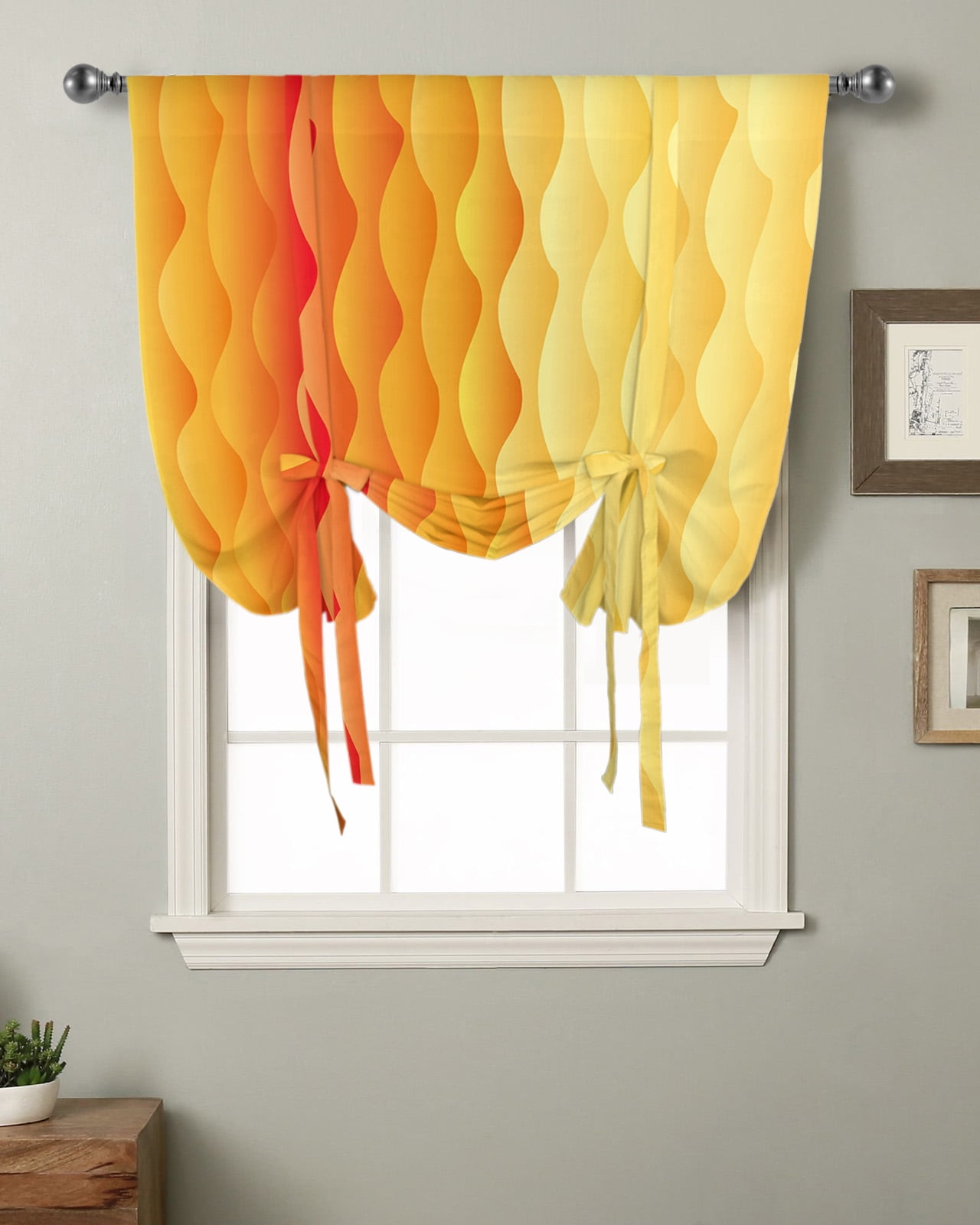 Wavy Gradient Texture Kitchen Short Window Curtain Rod Pocket Curtains ...