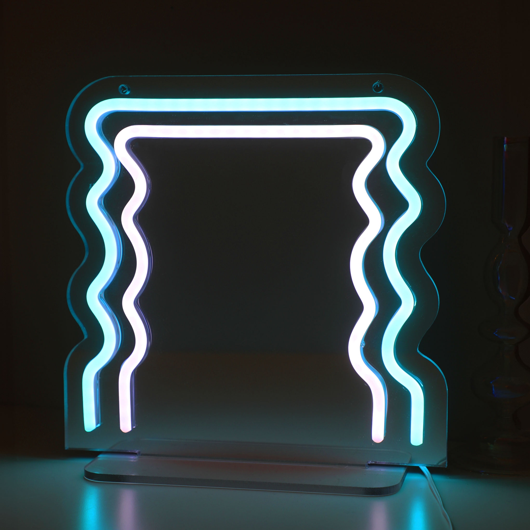 "Wavy LED Neon Light Mirror on Easel Stand – USB Powered, Fully ...
