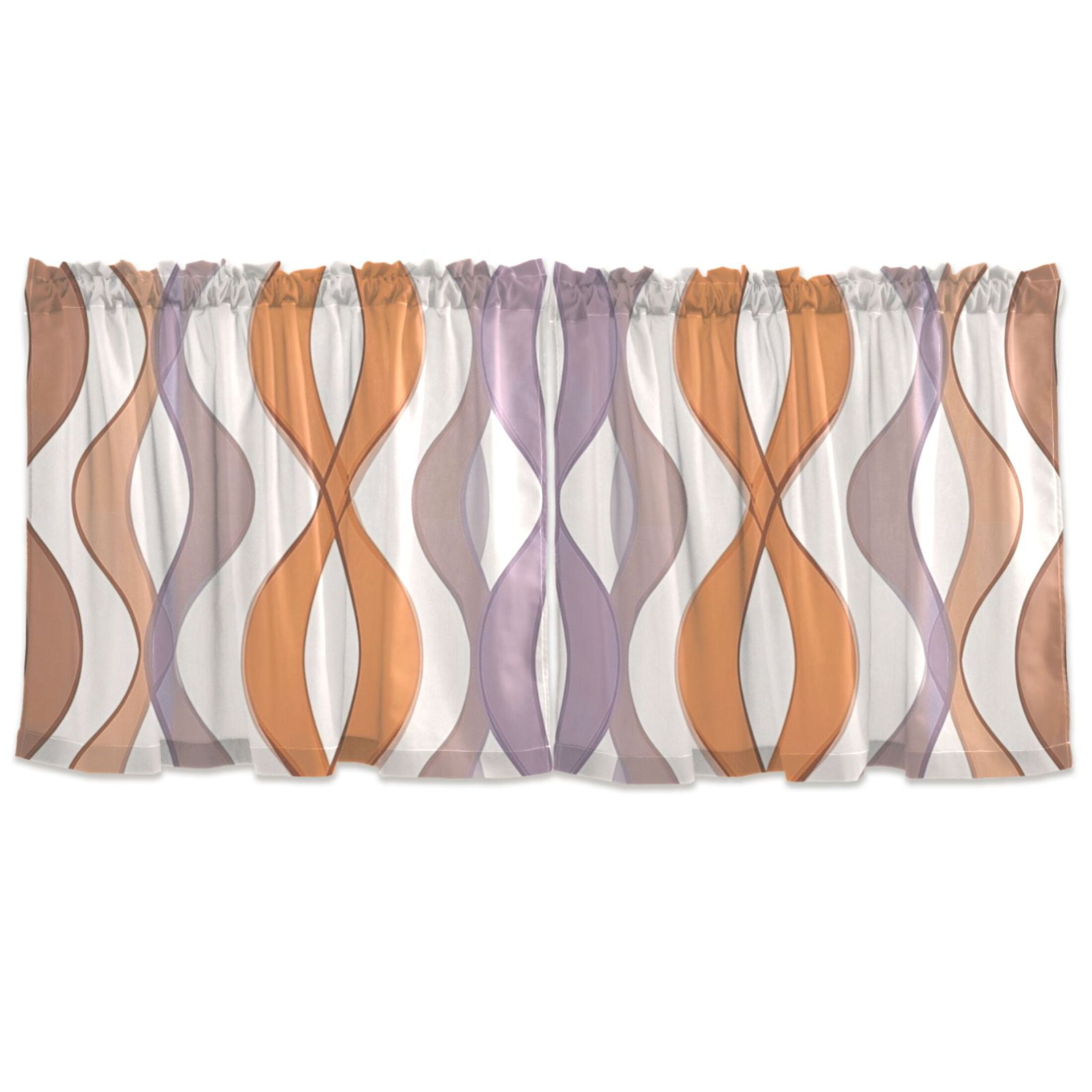 Wavy Line Pattern Tier Curtains for Kitchen 57x36 Inch Semi Sheer Light ...