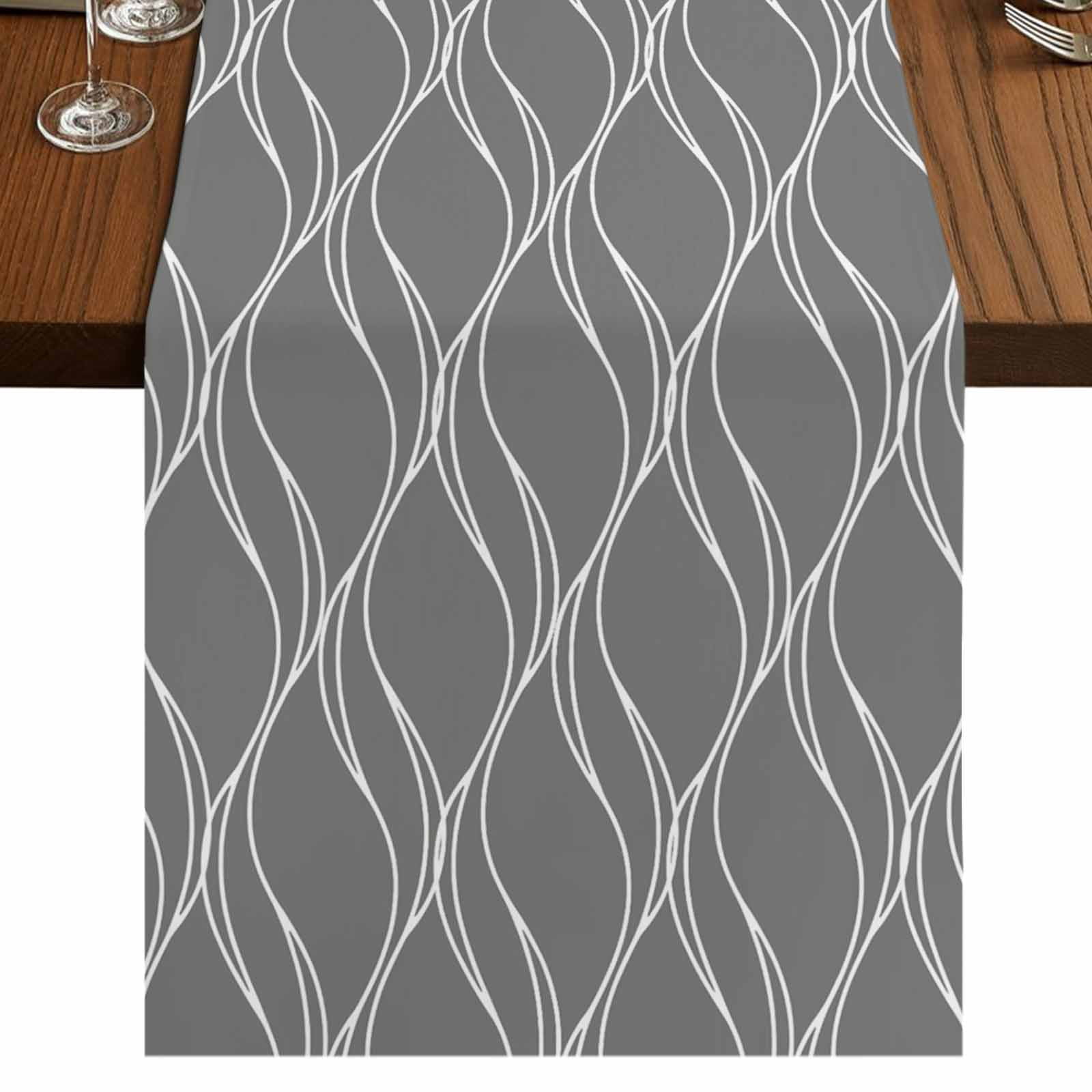 Wavy Lines 108 Inch Table Runner, Abstract Minimalist Pattern Gray ...