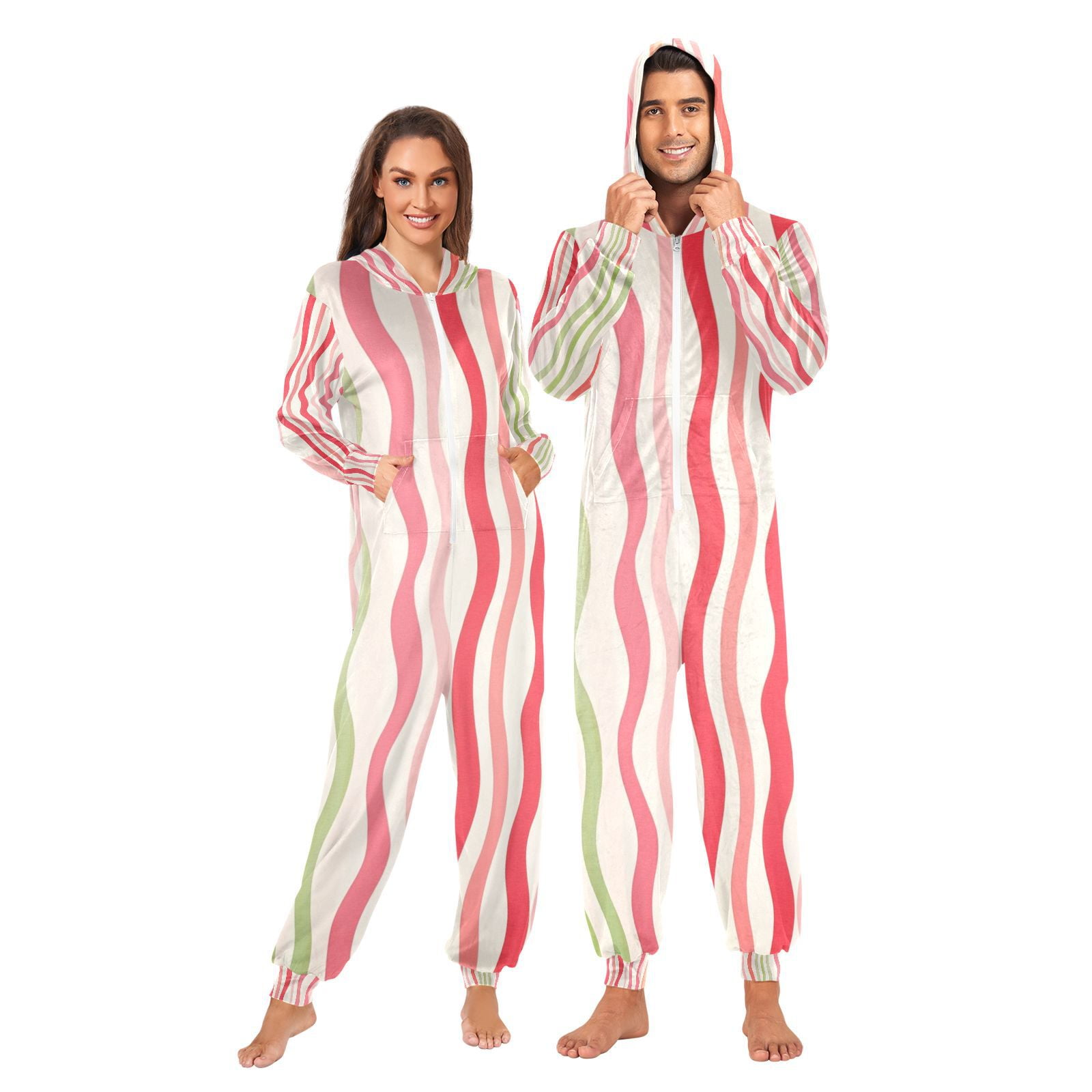 Wavy Lines Colorful Striped Adult Onesie Pajamas Slim Fit Christmas One ...