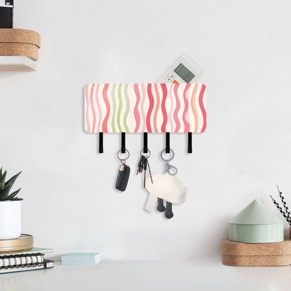 Wavy Lines Colorful Striped Key Holder for Wall Mail Holder Organizer ...
