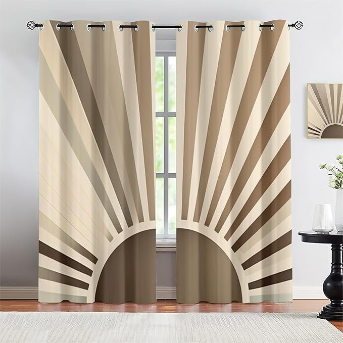 Wavy Lines Texture Blackout Curtains, Medieval Line Art Sun Window ...