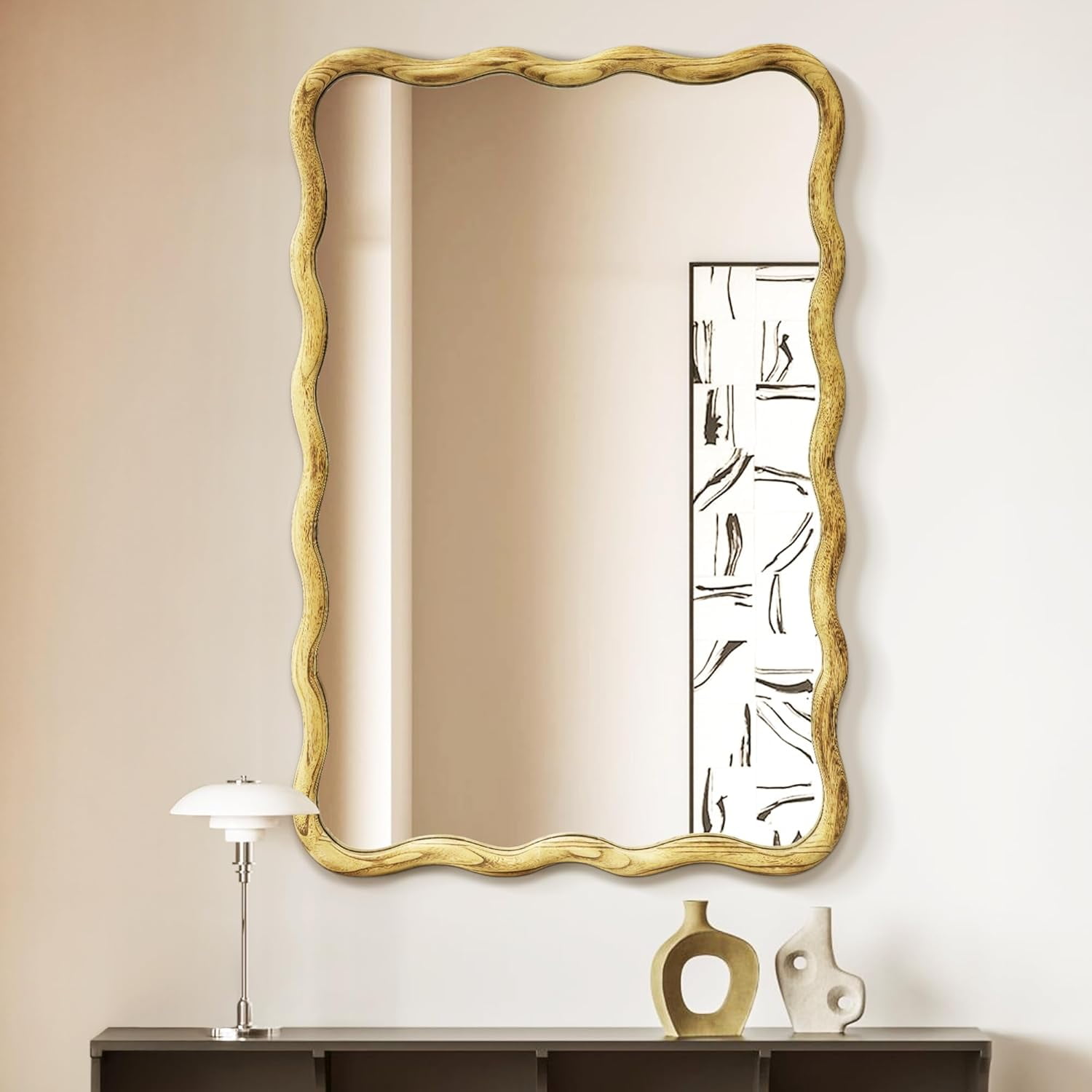Wavy Mirror Solid Wood- Squiggly Mirror Vanity Mirror Wall Decor Modern ...