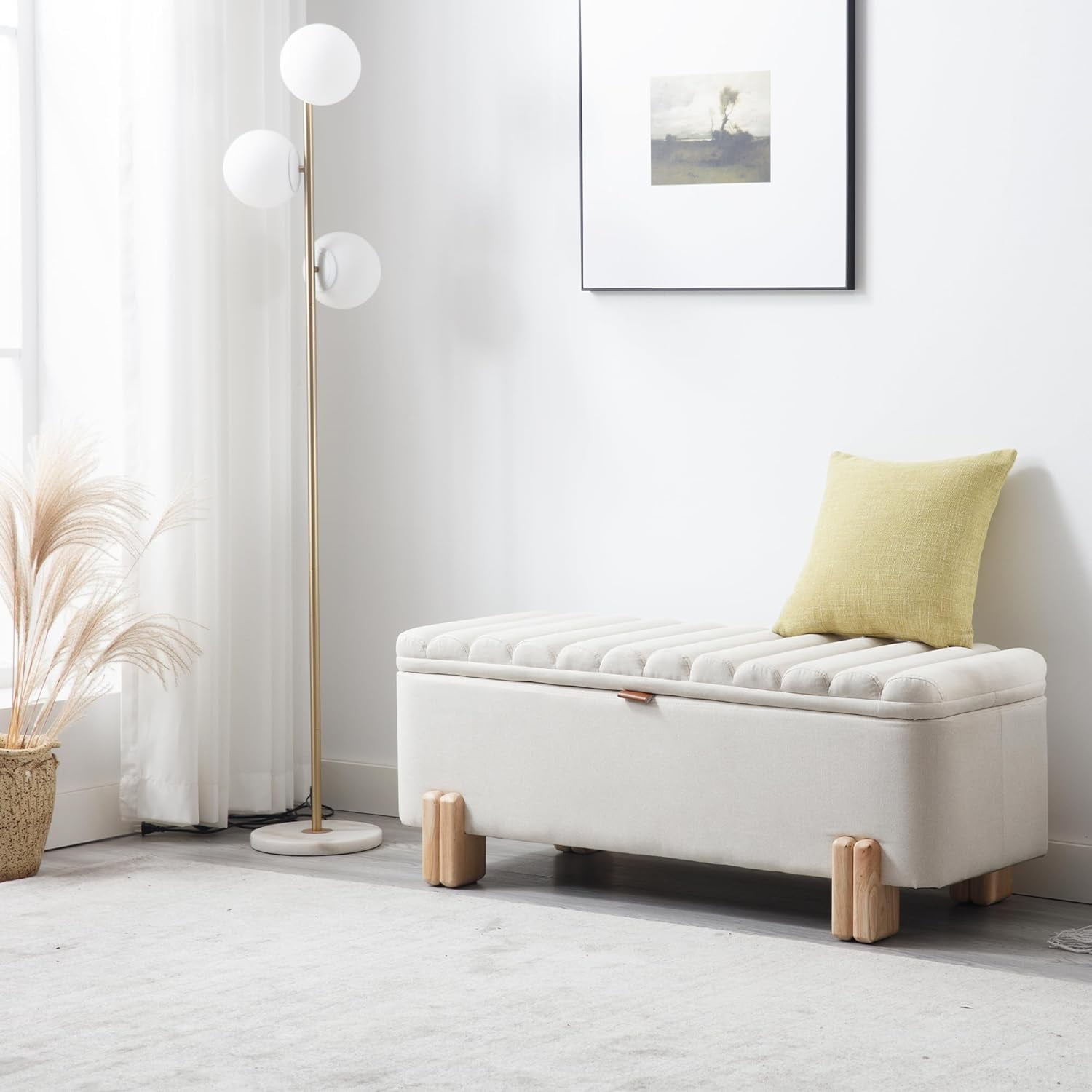 Wavy Ottoman Storage Bench Multi-Functional Narrow Entryway Bench ...