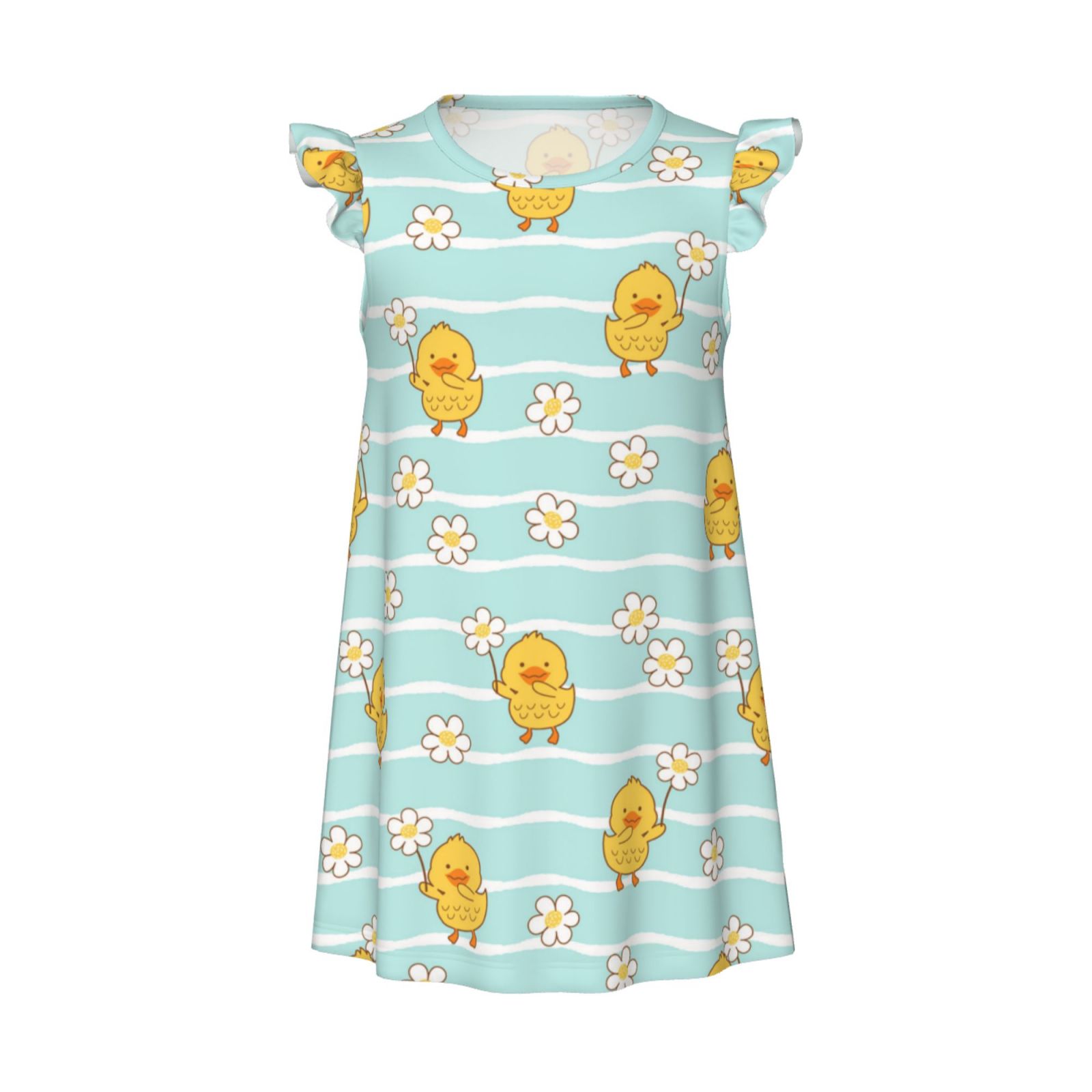 Wavy Pattern Cute Duck Daisy Girls Nightgowns, Short Sleeves Princess ...