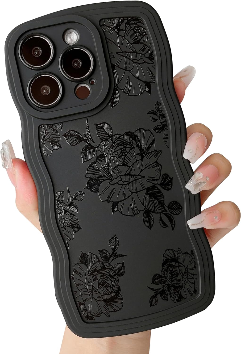 Wavy Phone Case for iPhone 13 Pro Max,Unique Curly Wave Frame &Rose ...