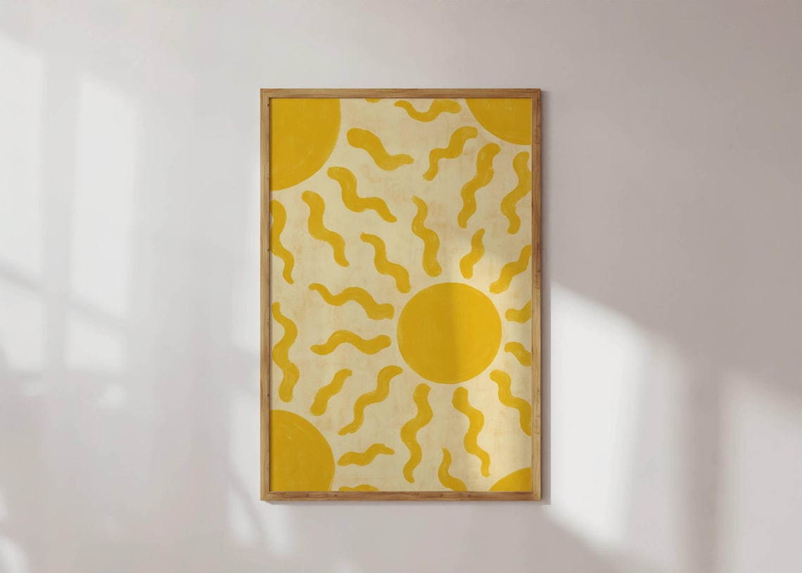 Wavy Sun Art Print Sun Print Art Yellow Art Printable Wall Art Vibrant ...