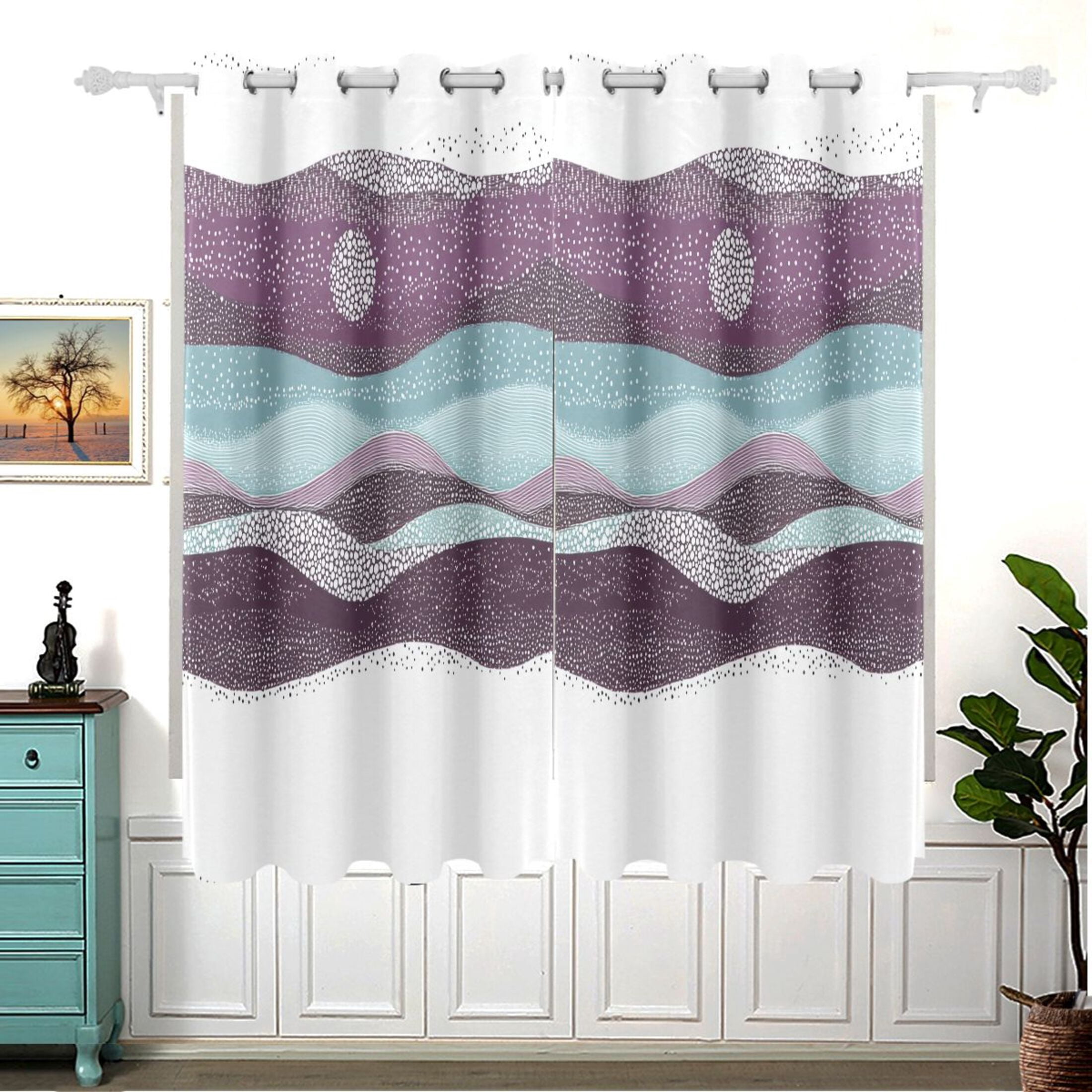 Wavy Sunset Landscape Thermal Blackout Curtains 63x55 Inch 2 Panels ...