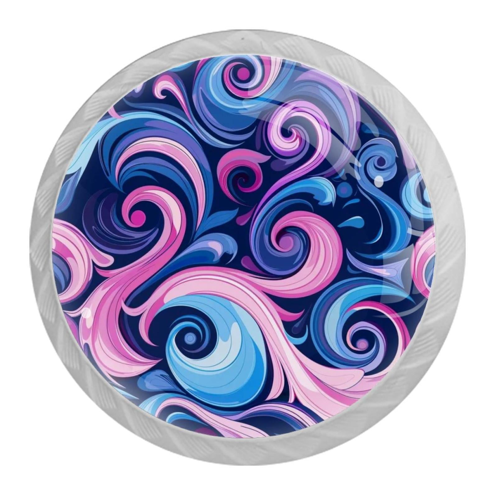 Wavy Swirl Blue Pink Pattern Drawer Knobs, 4 Piece Set Decorative ...