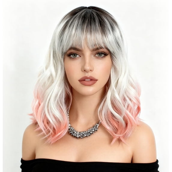 Wavy Synthetic Bob Wig with Bangs for Women, Bob Cut, Fringe, Glueless ...