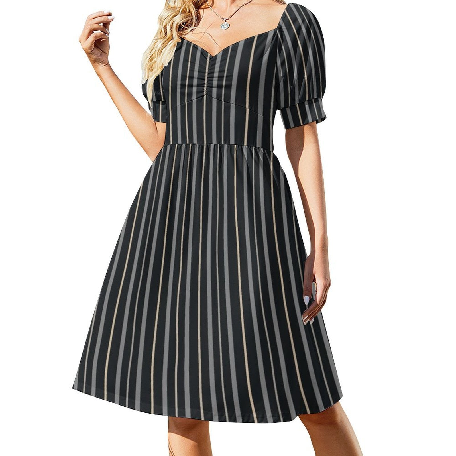 Wavy Vertical Stripes Short Sleeved Dress Bridesmaid Dress Woman Party ...
