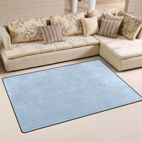 Wavy White Lines Pattern Soft Polyester Area Rug 60''x39'', Non Slip ...