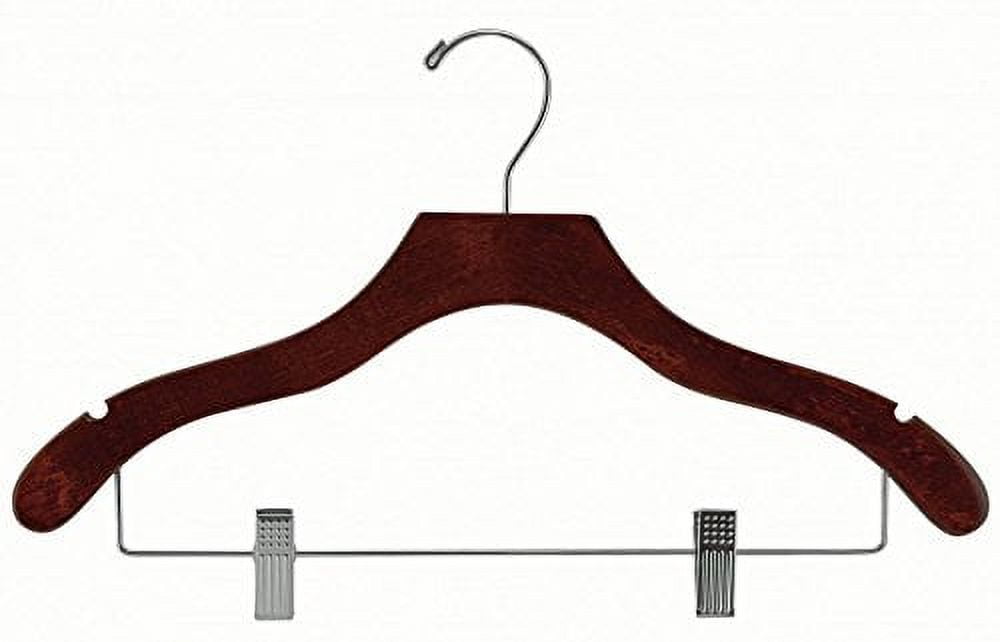 Wavy Wood Combo Hanger w/ Cushion Clips, Box of 25 Space Saving 17 Inch ...
