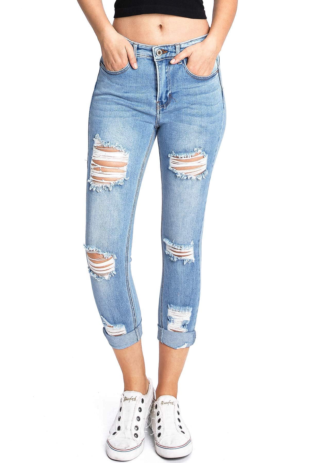 Wax Jean Women's Juniors Classic High Rise Capri Jeans (7, Light Denim ...