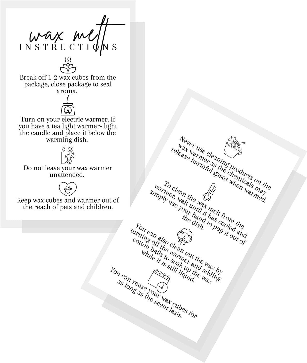 Wax Melt Instruction Cards 50 Pack 2x3.5 in Business Card Wax Melt ...