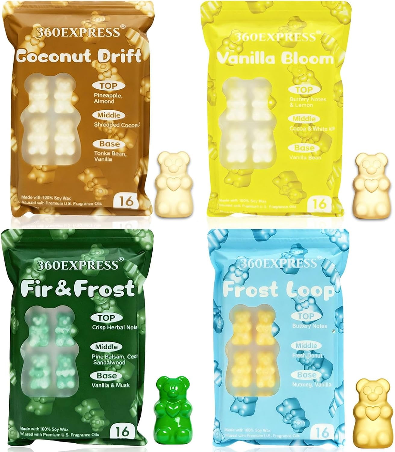 Wax Melts Gift Set - Sweet Treats Variety Pack - 64 Cute Bear Wax Cubes ...