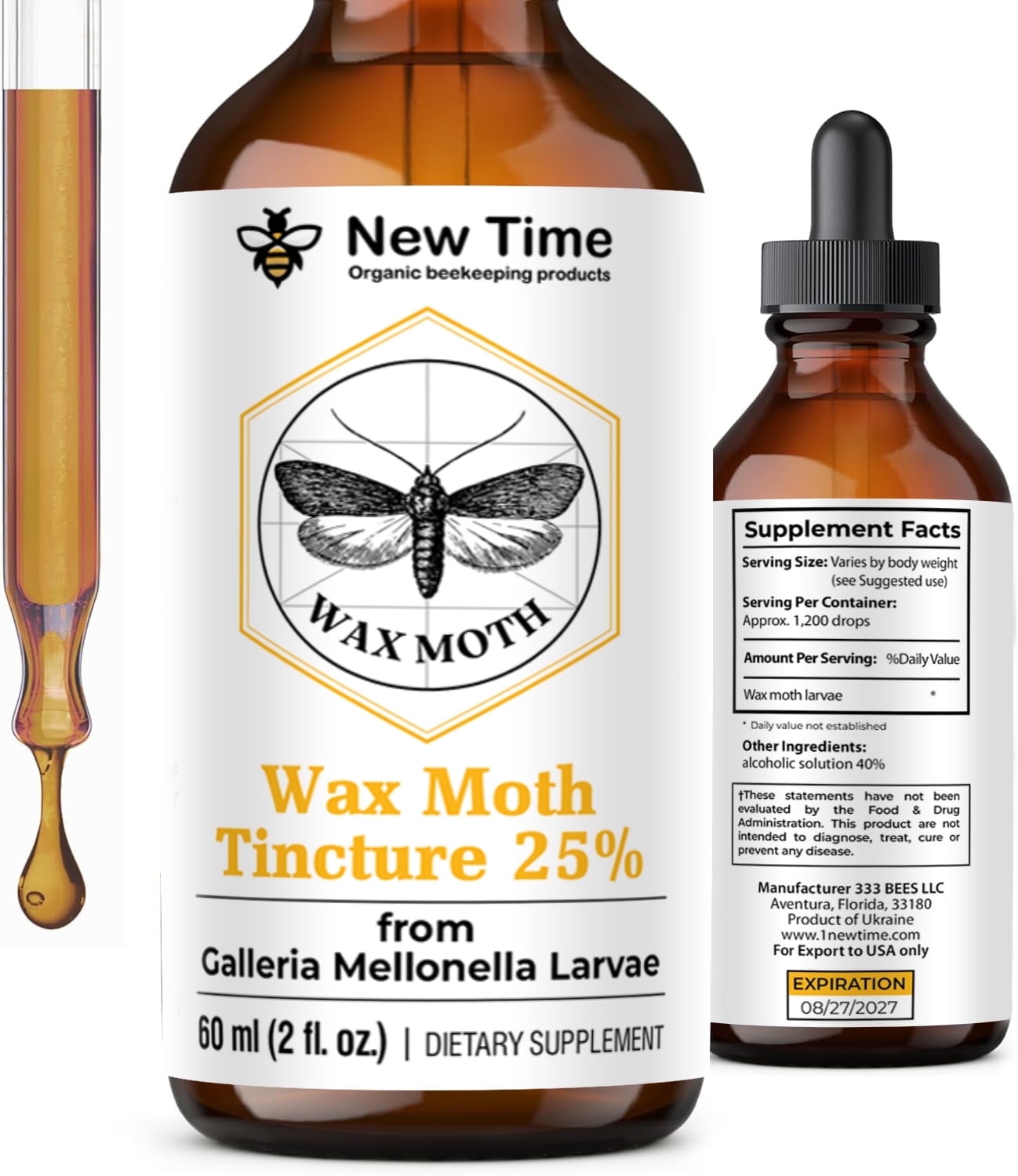 Wax Moth Larvae Tincture – 60ml (2 fl oz) – 25% Extract from Galleria ...