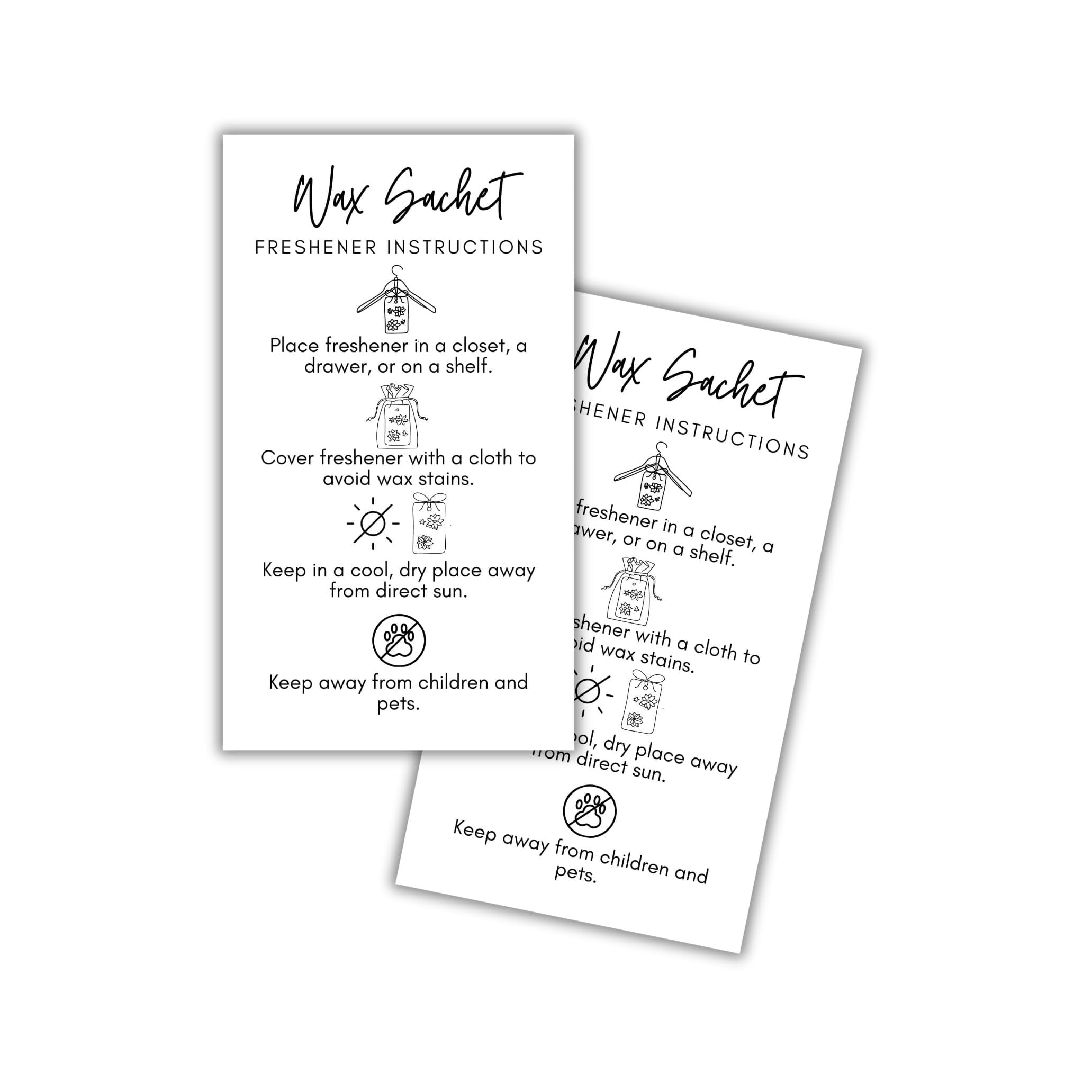 Wax Sachet Scented Care Instruction Cards 50pk 2x3.5 Car Freshies Dried ...