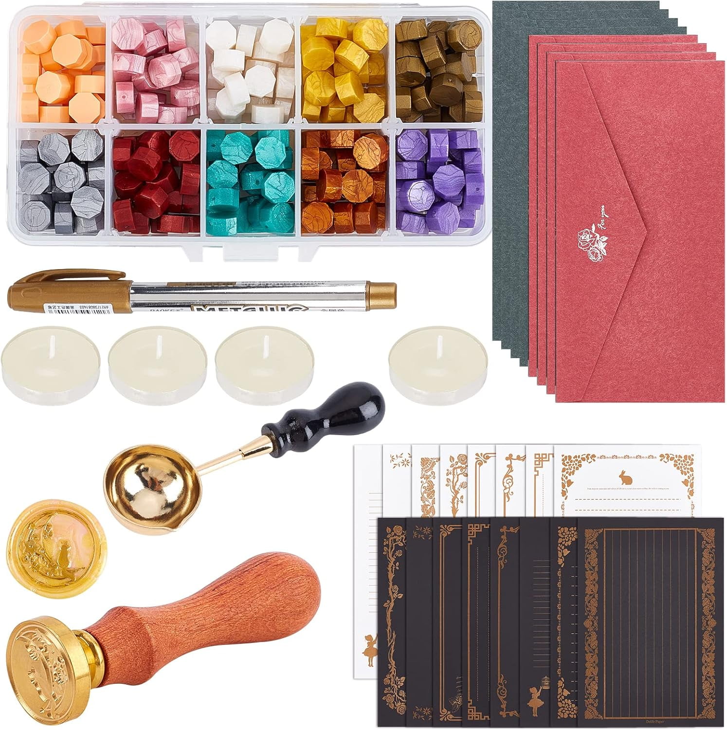 Wax Seal Kit 300PCS Wax Seal Beads 10 Colours with Wax Melting Spoon ...