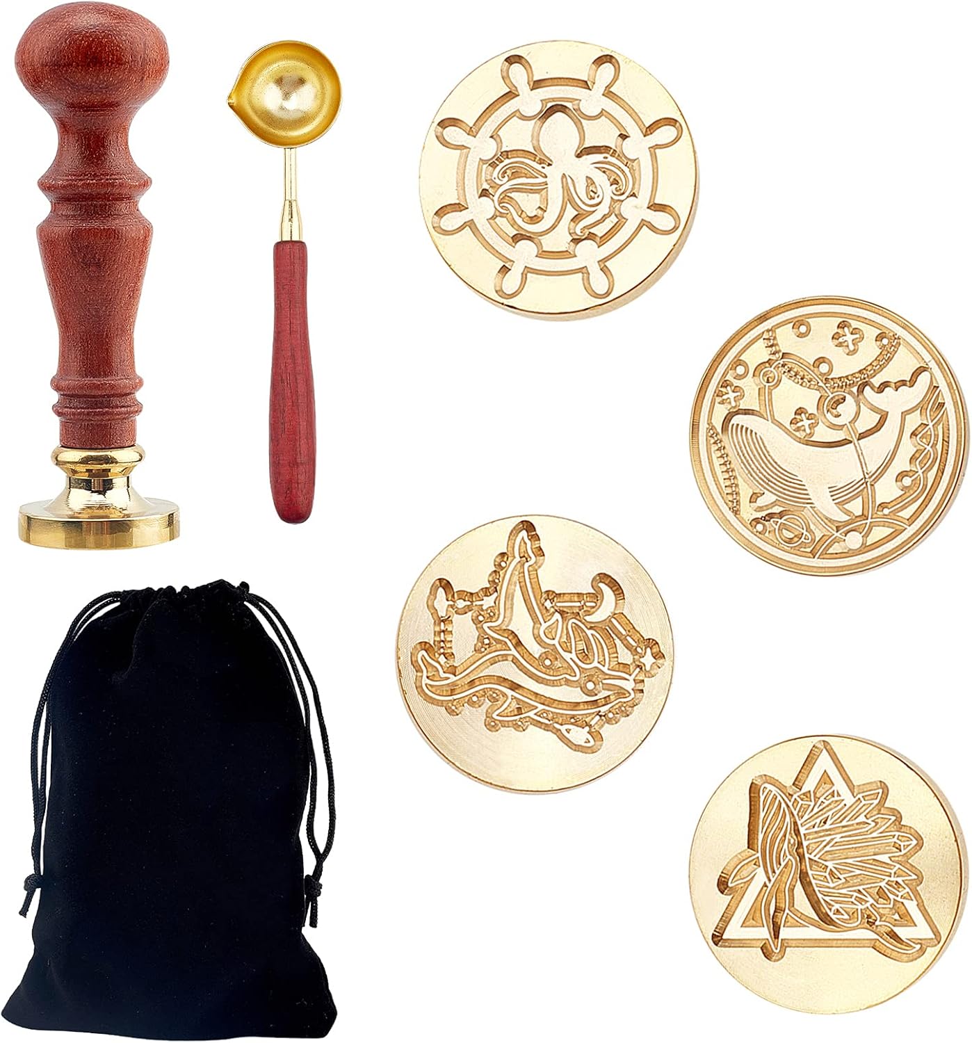 Wax Seal Stamp Heads Set 4pcs Vintage Sealing Wax Stamps with 1 Wood ...