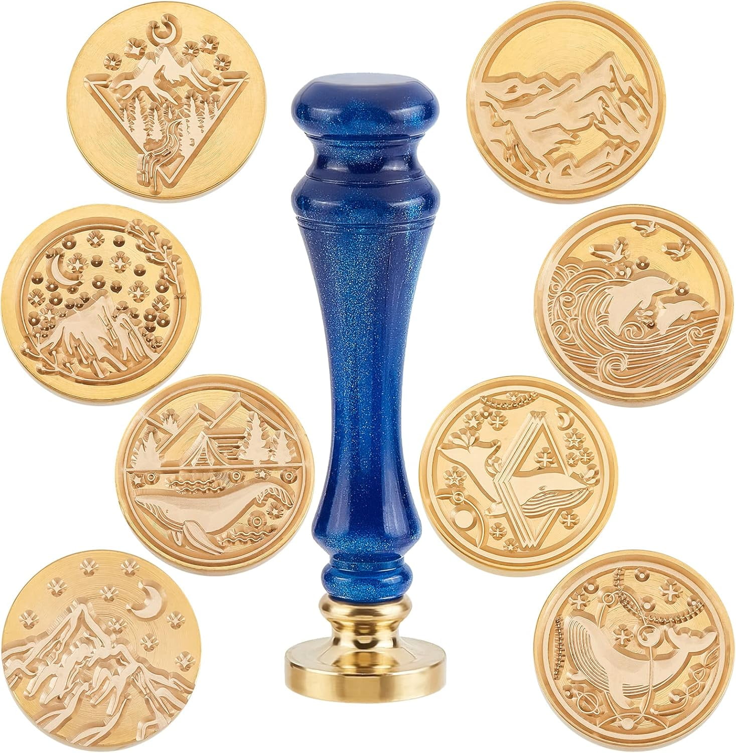 Wax Seal Stamp Heads Set Mountain Whale Theme 8pcs Vintage Sealing Wax ...