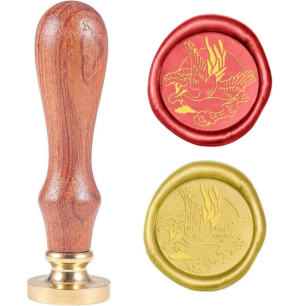 Wax Seal Stamp Kit 25mm Crane Pine Retro Brass Head Sealing Stamps with ...