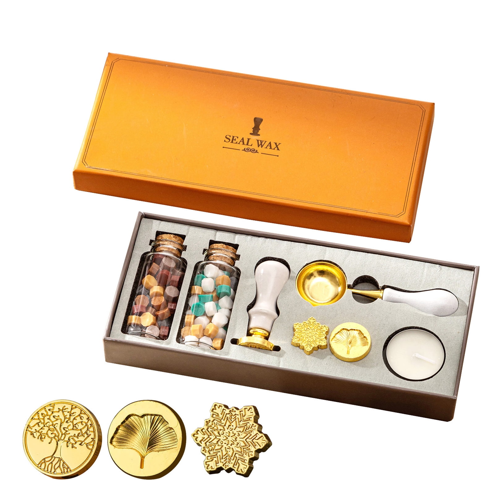 Wax Seal Stamp Kit with 3pcs Seal Stamp and 2 Bottle of Wax Beads Spoon ...
