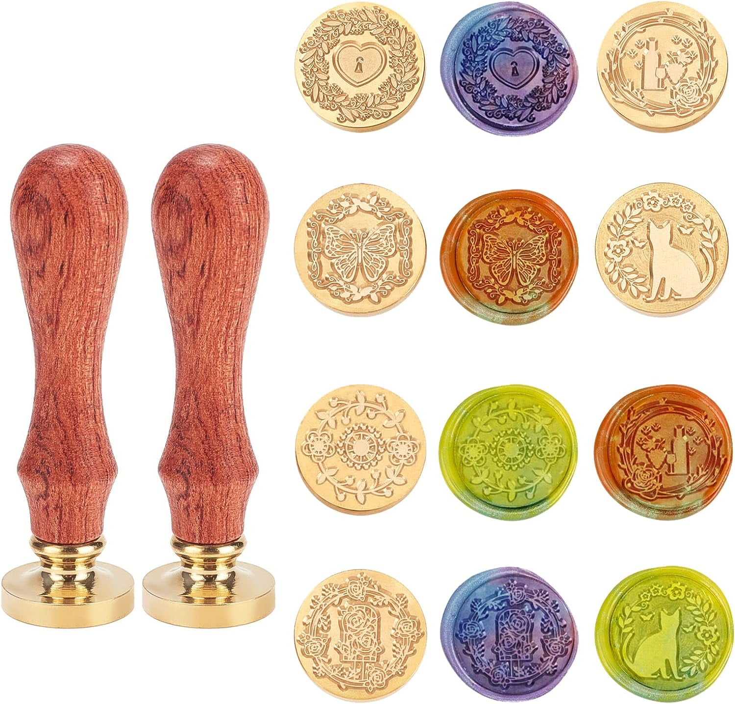 Wax Seal Stamp Kit 6 Pieces Wreath Cat Butterfly Love Series Sealing ...