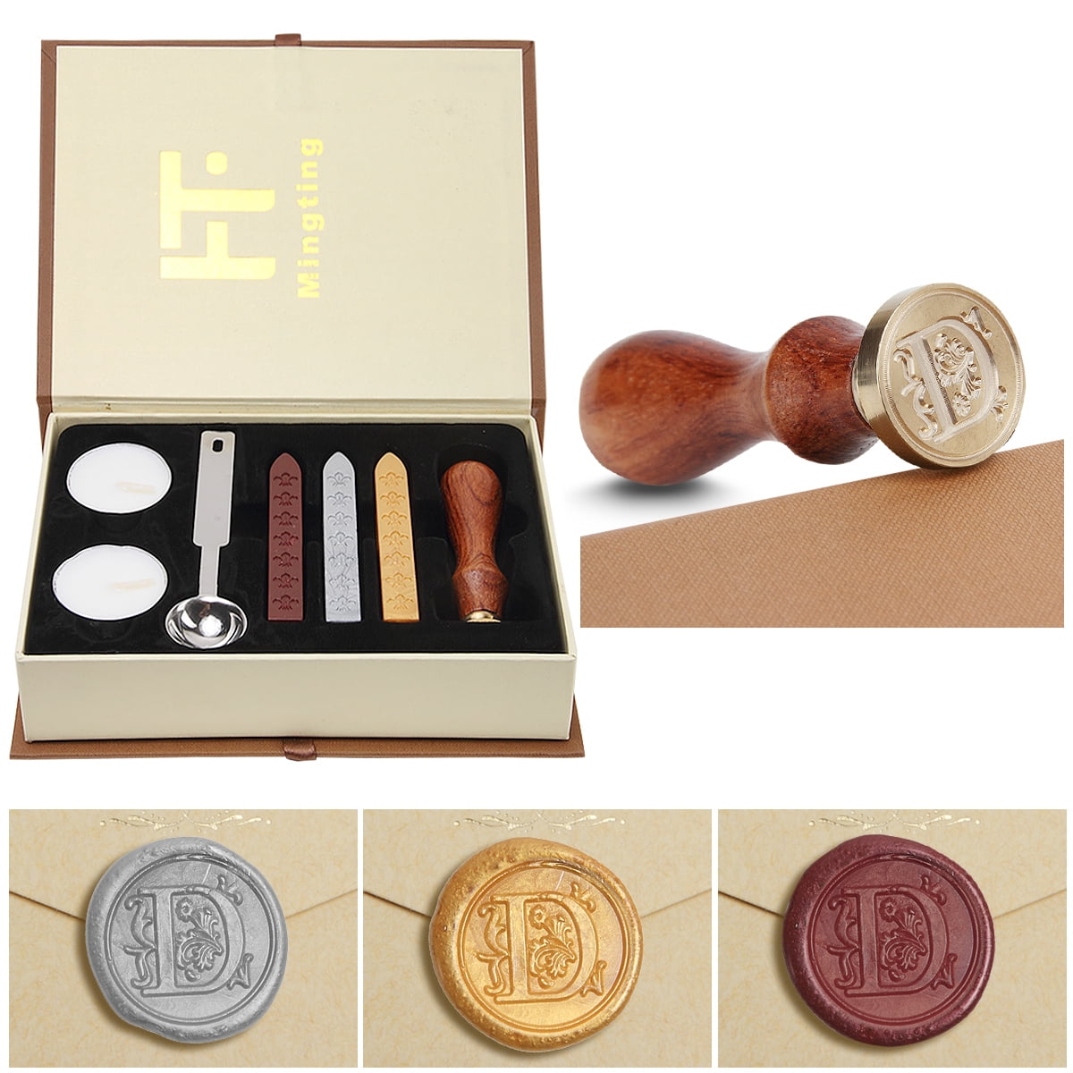 HURZMORO Wax Seal Stamp Kit, Antique Brass Head and Wooden Handle ...
