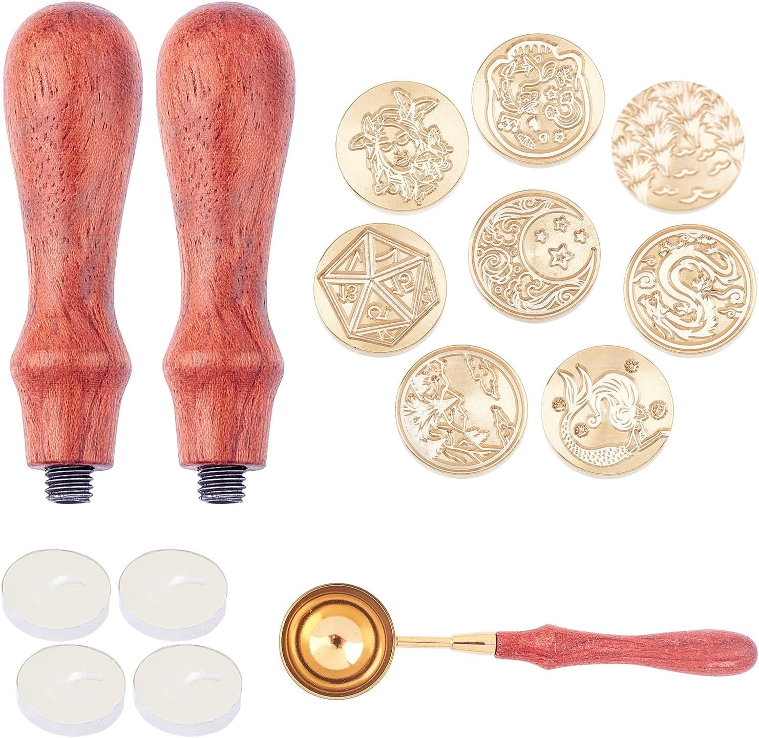 Wax Seal Stamp Sealing Wax Kit with 8pcs Brass Heads 2pcs Rosewood ...