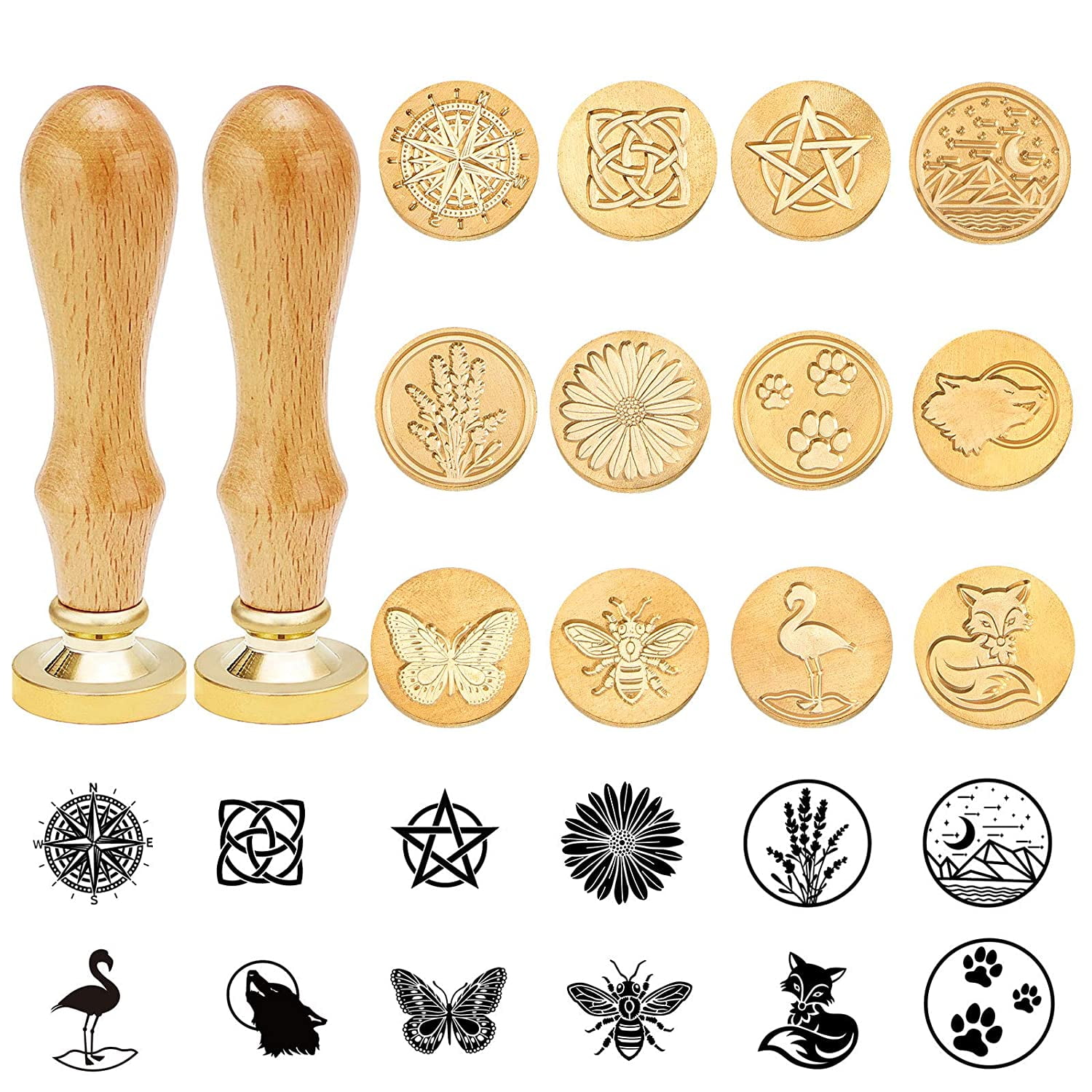 Wax Seal Stamp Set 12pcs Sealing Wax Stamps Copper Seals with 2pcs ...