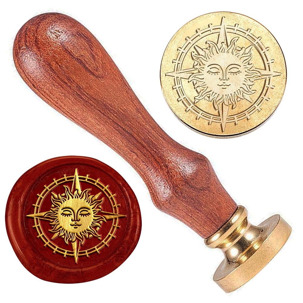 Wax Seal Stamp Set Golden Tone Brass Sealing Wax Stamp Head with Wood ...