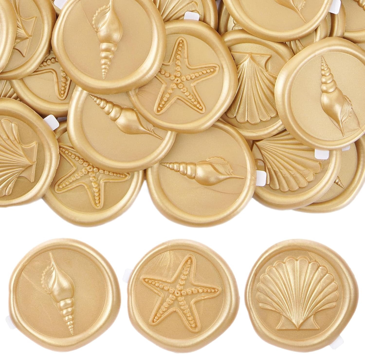 Wax Seal Stickers - 60 count Embossed Seashell Conch and Starfish Self ...