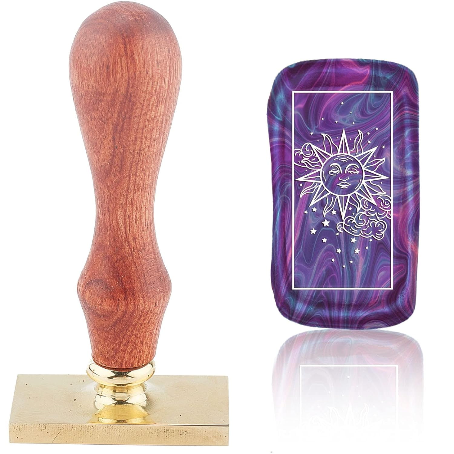 Wax Seal Sun Sealing Wax Stamp Rectangle Brass Seal Head with Wooden ...