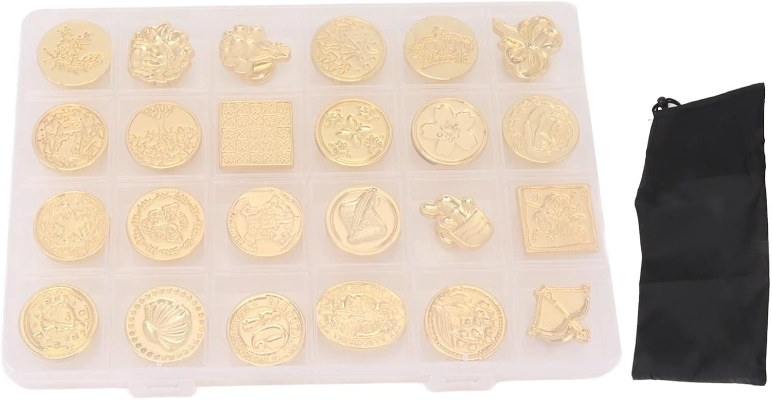 Wax Stamp, 24 Pcs Golden Removable Zinc Alloy Wax Stamp with Storage ...