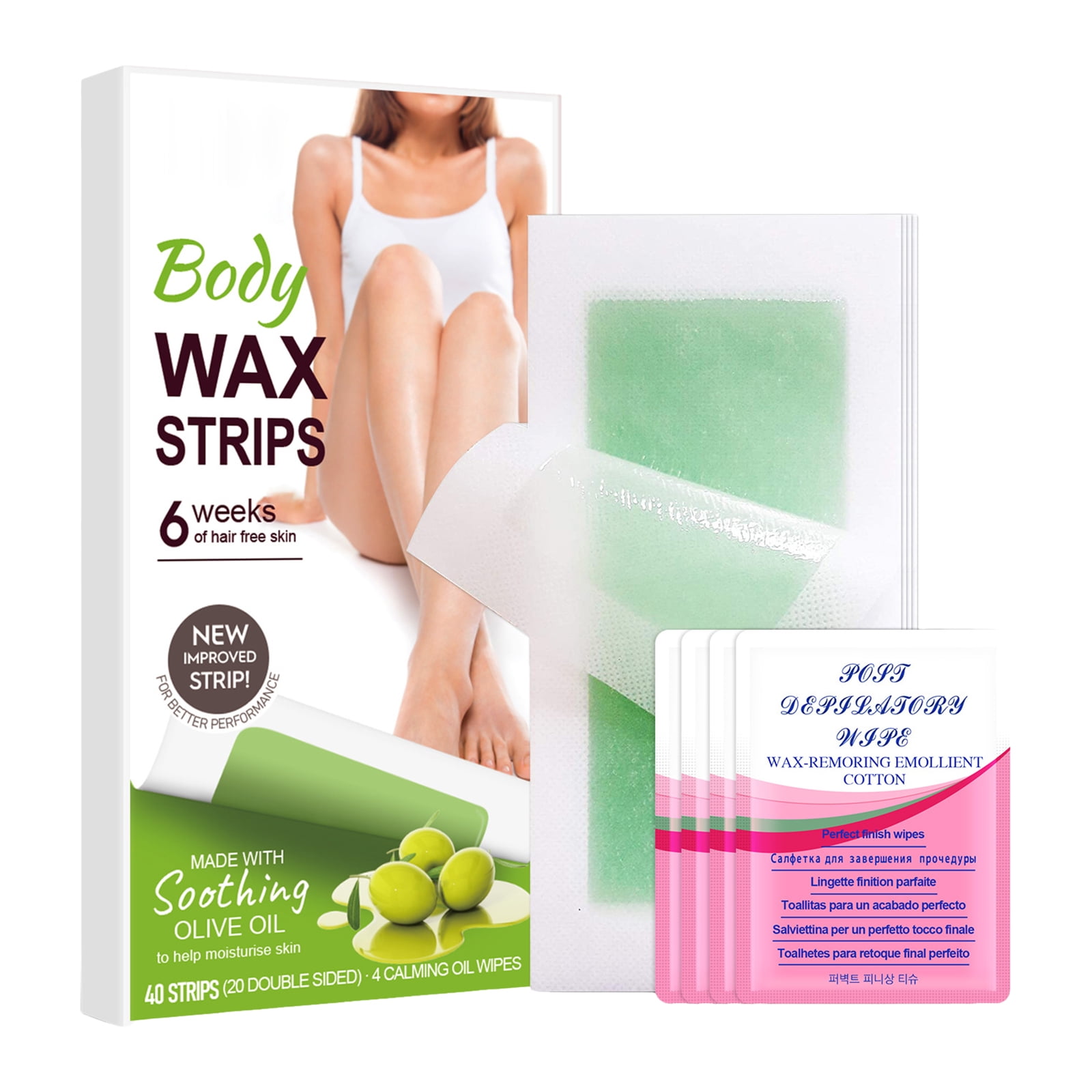 Wax Strips Body Hair Removal 2 Sizes 120 Strips and 8 Oil Wipes Bikini Waxing Strip Dual Sides ...