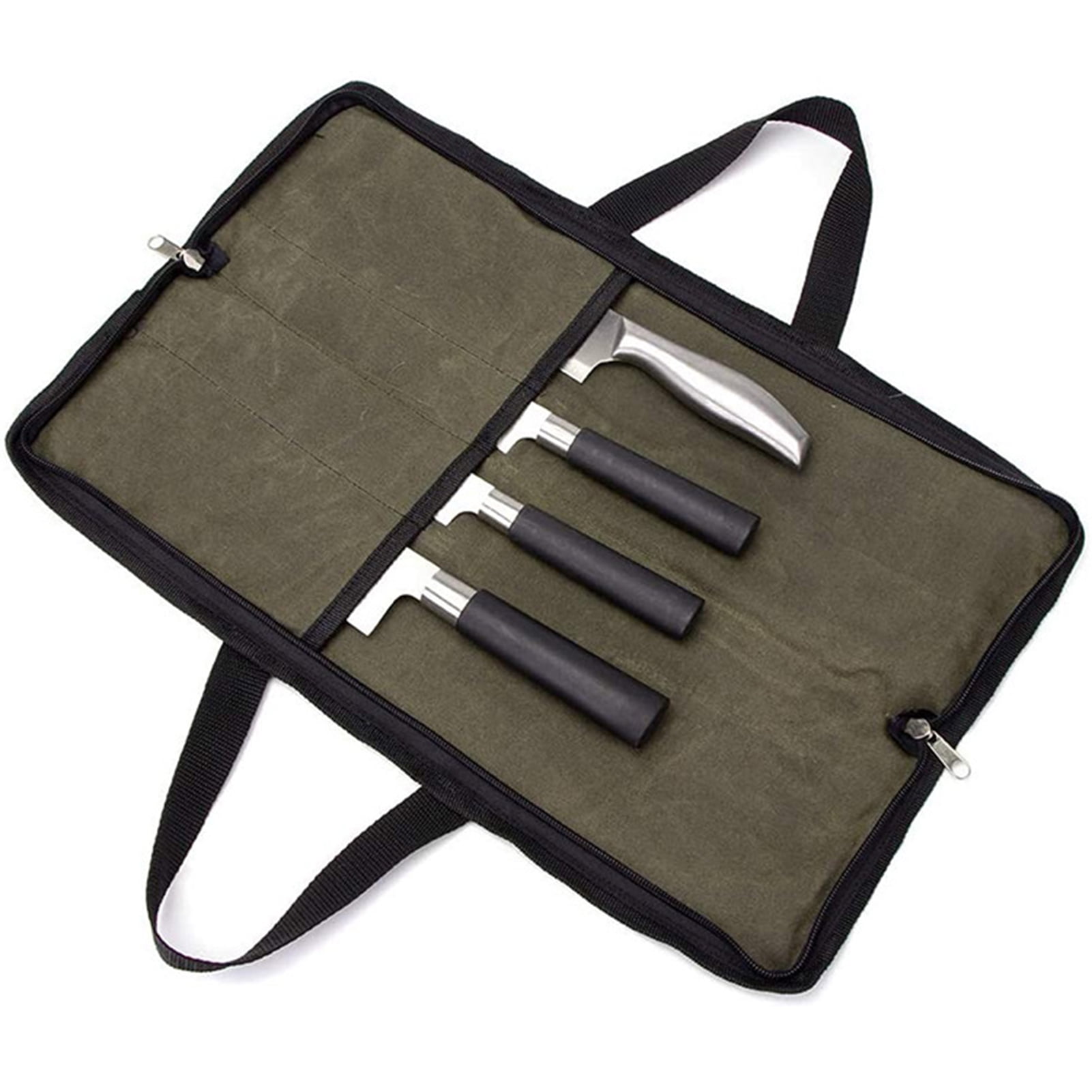 Waxed Canvas Chef Cutter Roll with Zipper Pocket Compact 4-Grids Easy ...