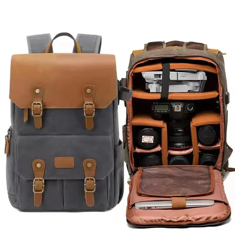 Waxed Cloth DSLR Camera Backpack Drone Bag - Walmart.com