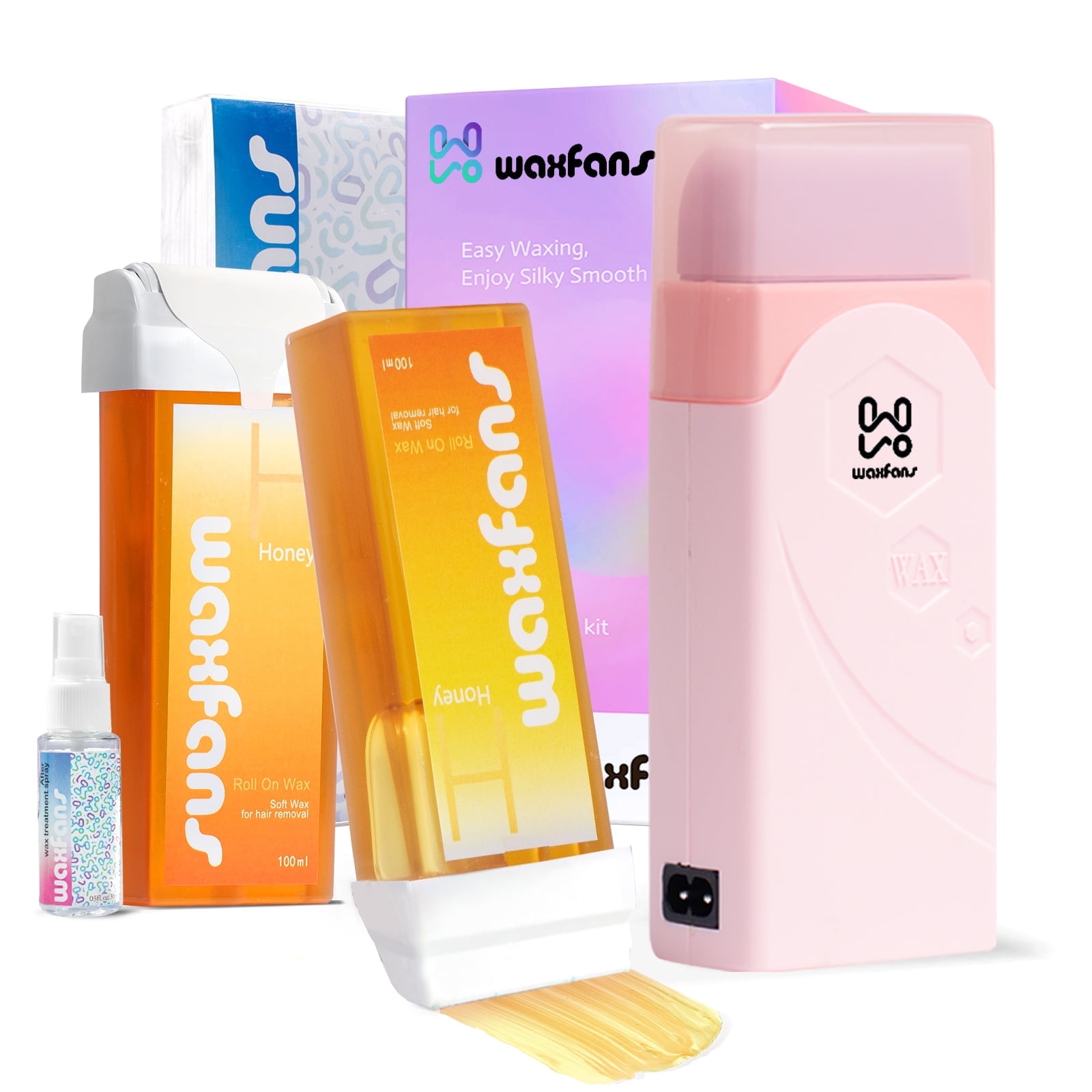 Waxfans Roll on Wax Kit at Home, 200ml Rolling Honey Wax Refill with 50 ...